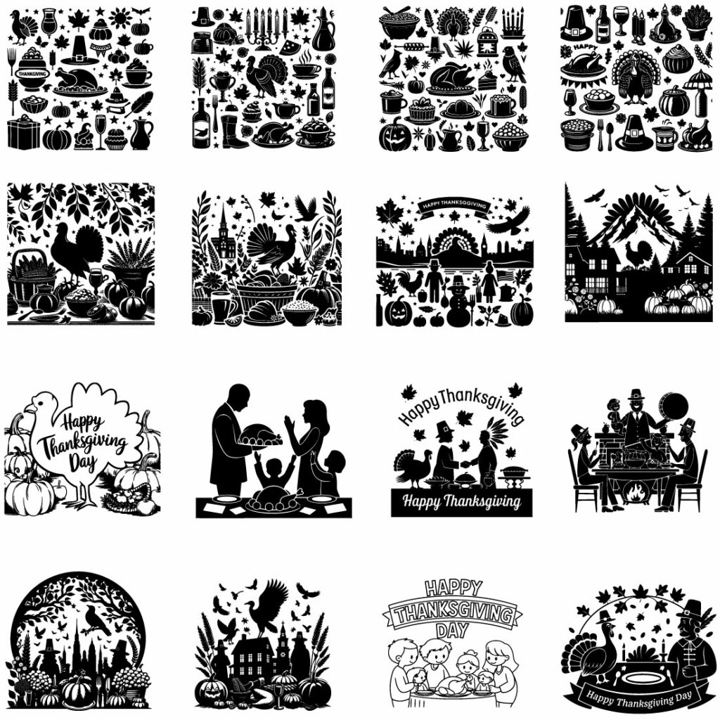 Happy thanksgiving day elements vector silhouette - MasterBundles