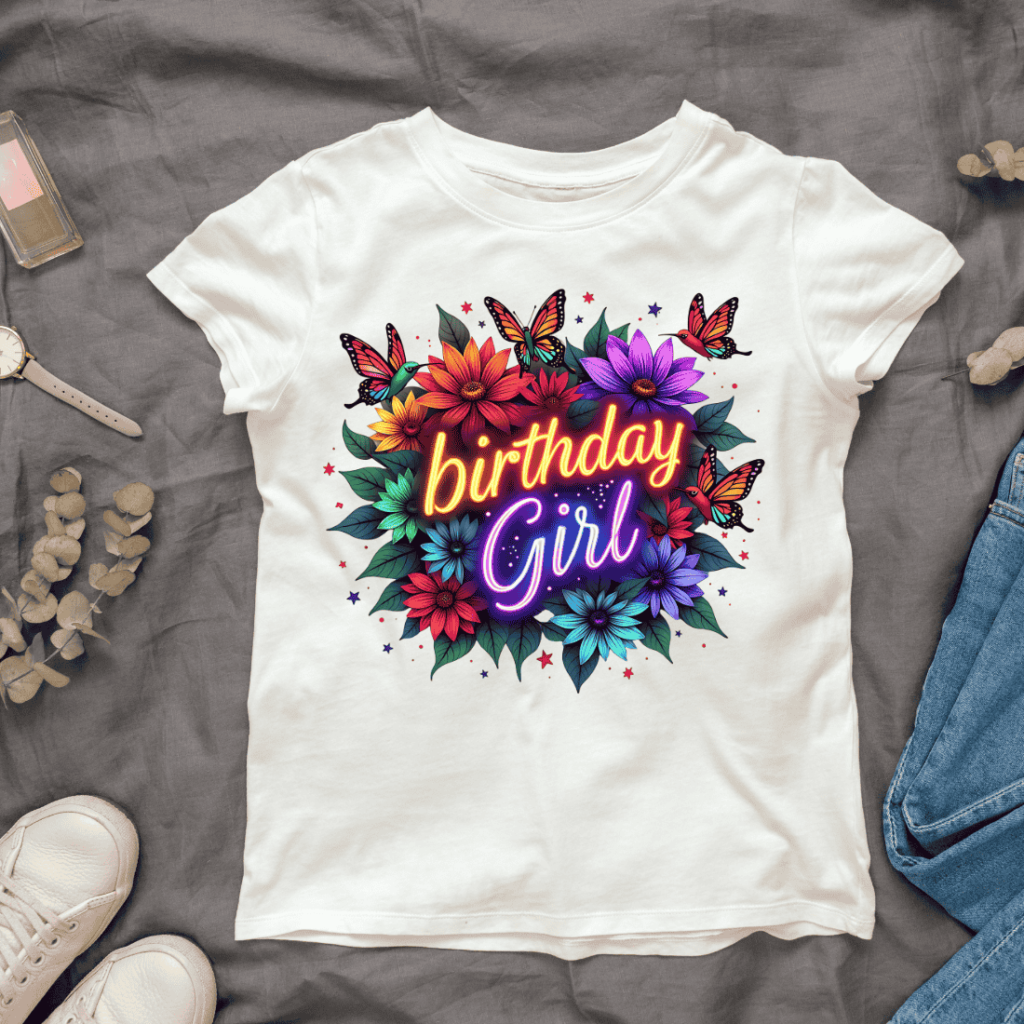 Neon Birthday Girl T-shirt Design - MasterBundles