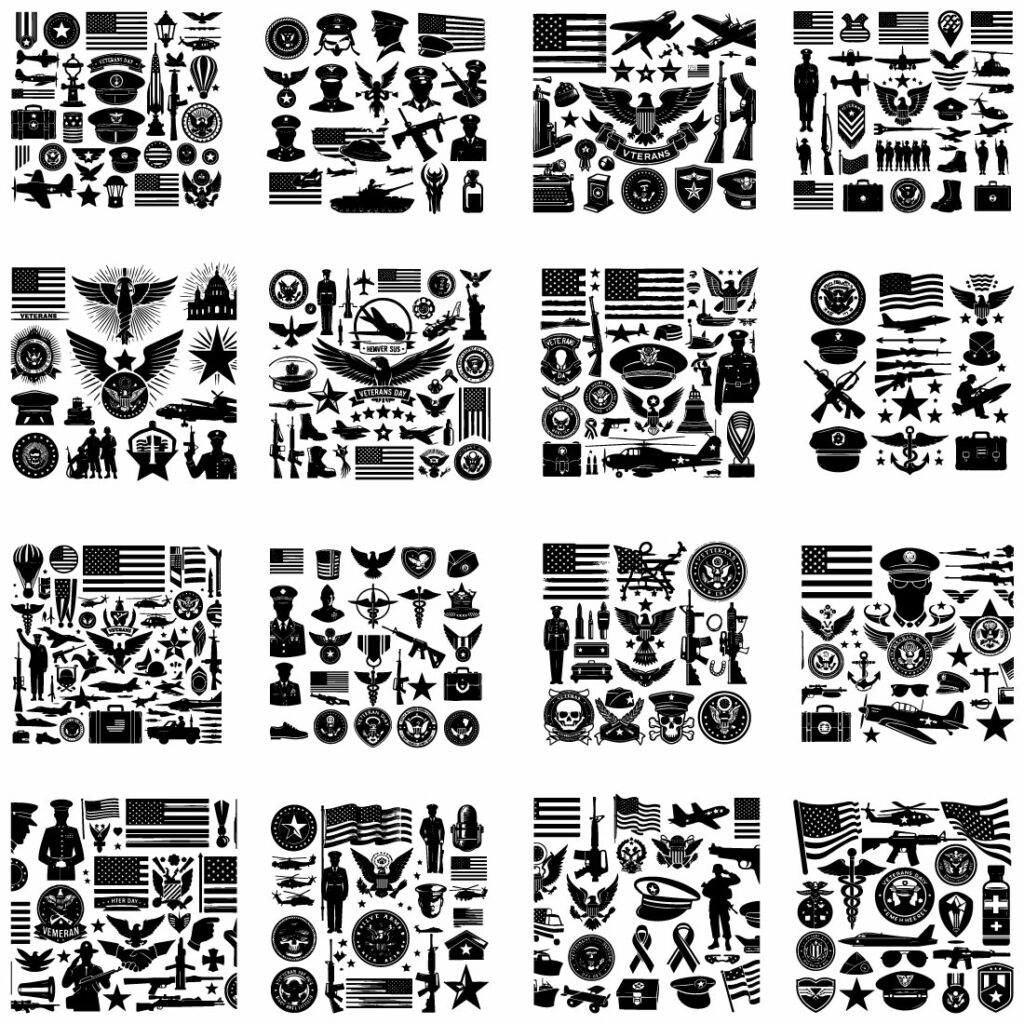 Veterans day elements vector silhouette - MasterBundles