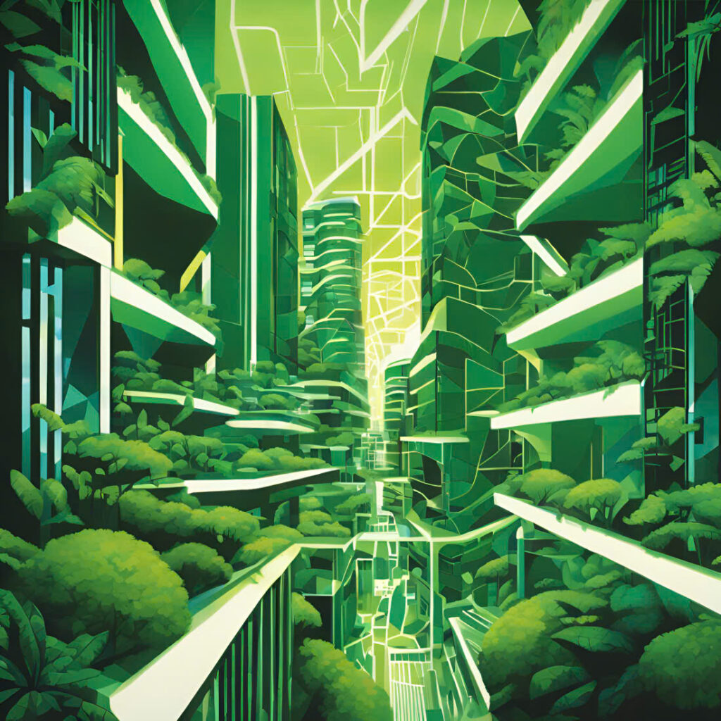 The Future City A Symphony of Nature and Geometric Light - MasterBundles