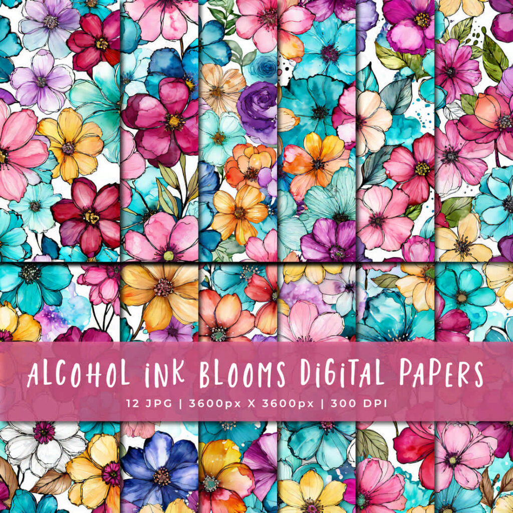 Alcohol Ink Blooms Digital Papers - MasterBundles