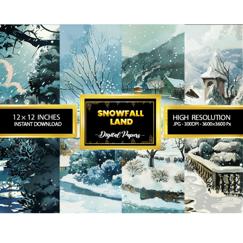 Snowfall Land: Enchanting Winter Digital Paper Pack - MasterBundles