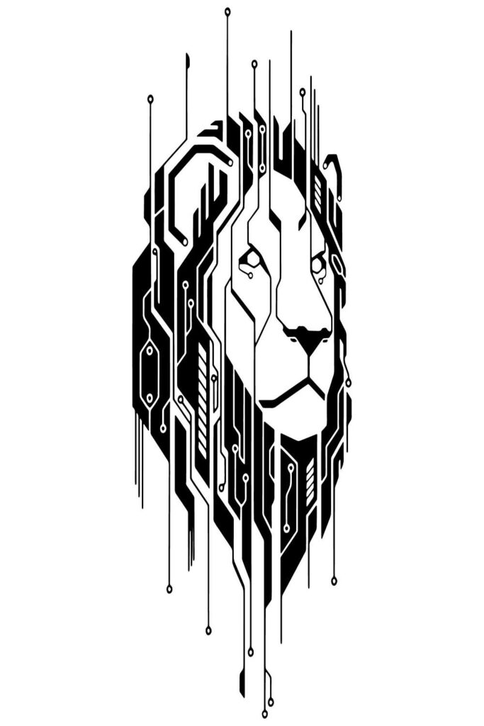 Tech Lion Head Logo: Modern, sleek, and futuristic design of a lion ...