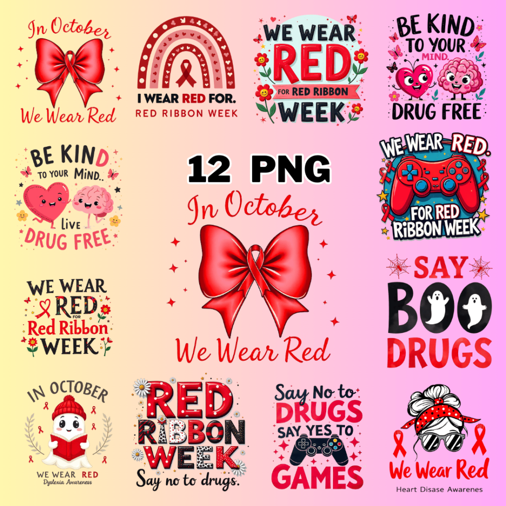 Red ribbons week Sublimation Clipart - MasterBundles