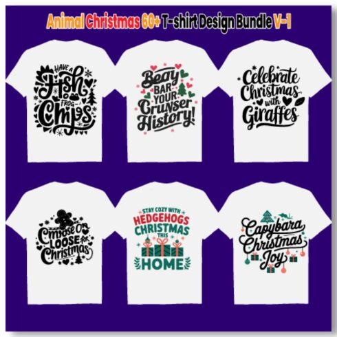 Print Ready Creative Animal Christmas 60+ T-shirt Design Bundle ...