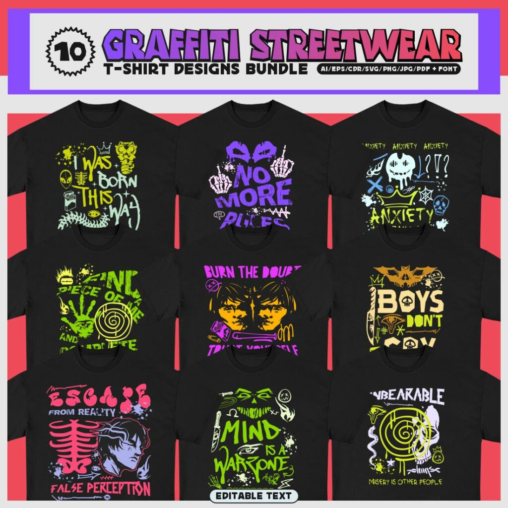 Graffiti Streetwear T-shirt Designs Bundle - MasterBundles