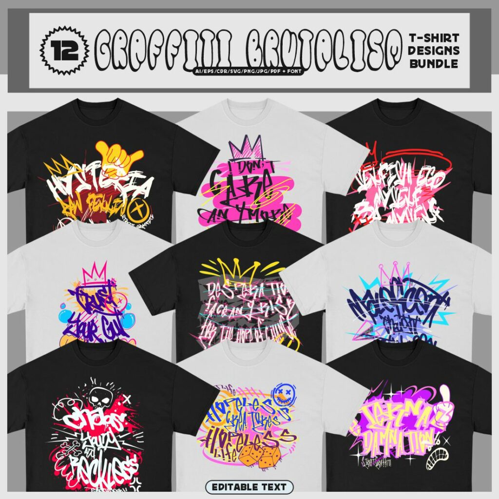 Graffiti Brutalism T-shirt Designs Bundle - MasterBundles