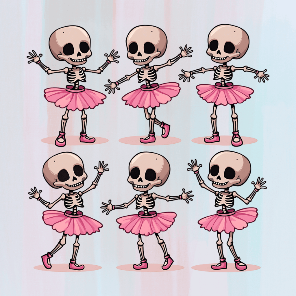 Cartoon Skeleton Ballet Dancers in Pink Skirts T-shirt Design ...