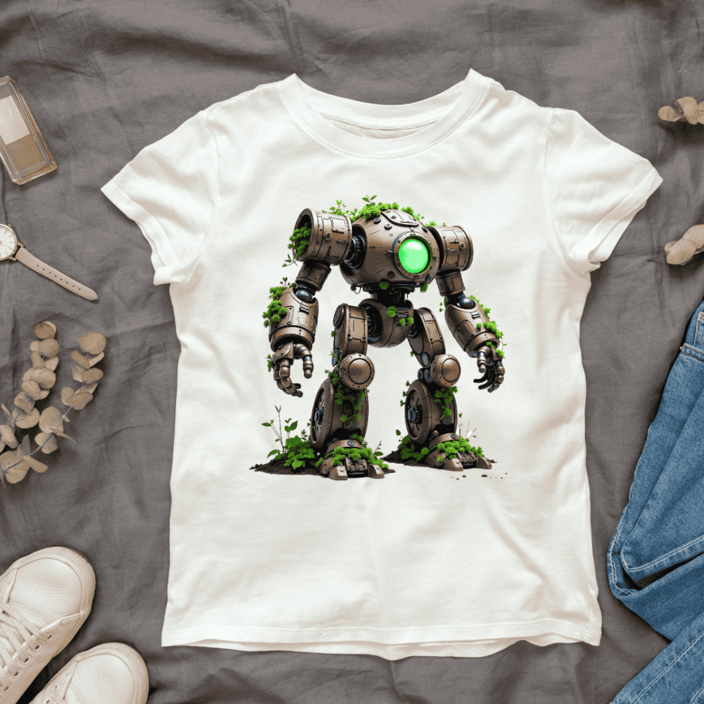 Rusty Robot with Plants T-shirt Design - MasterBundles