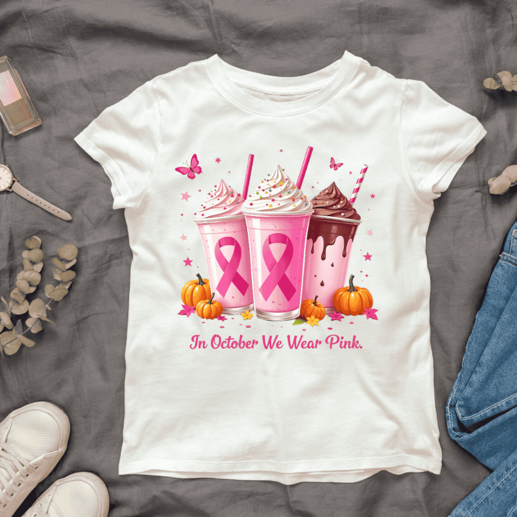 Pink Milkshake with Pink Ribbon T-shirt Design - MasterBundles