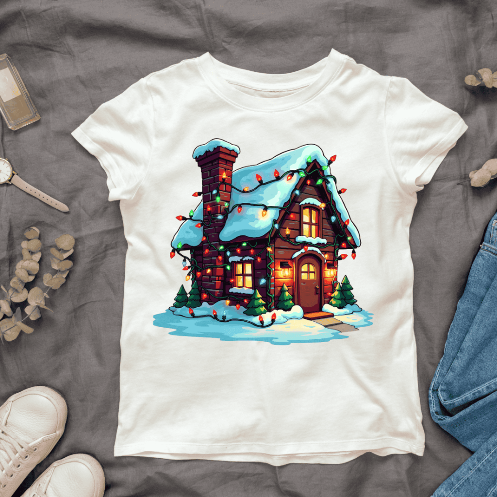Snowy Winter Cottage T-shirt Design - MasterBundles