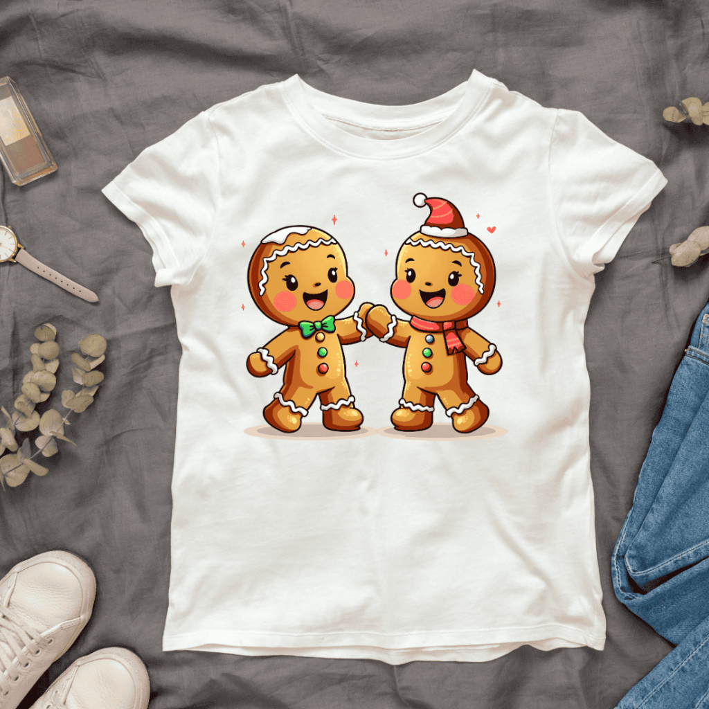Cute Gingerbread Characters Holding Hands T-shirt Design - MasterBundles