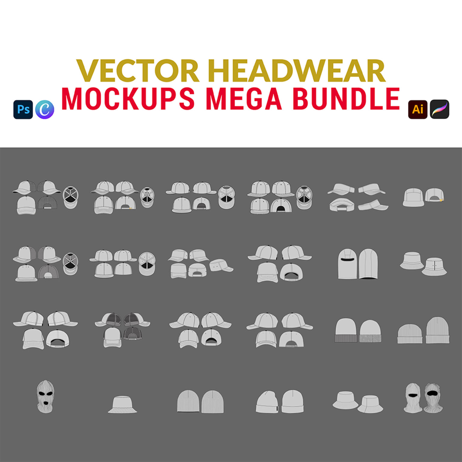 Vector Headwear Mockups MEGA BUNDLE | Hat Design Template – MasterBundles