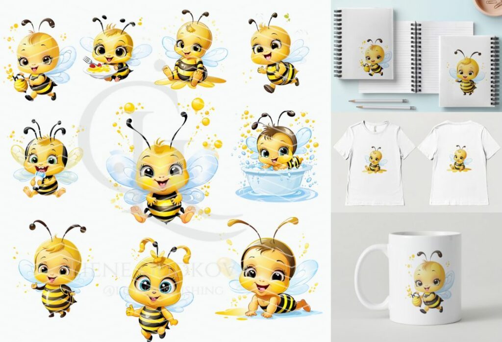 Cute baby bee cliparts bundle - MasterBundles