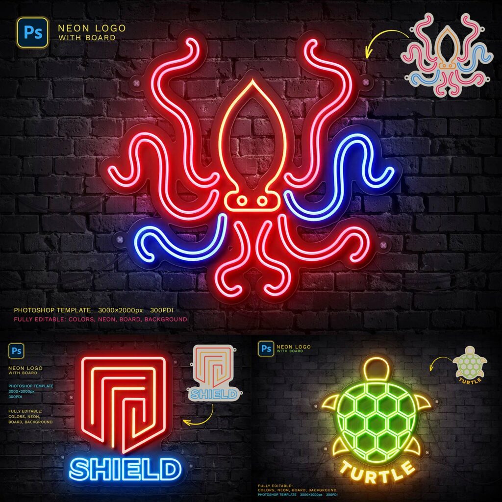 Neon Logo Photoshop Mockup - MasterBundles