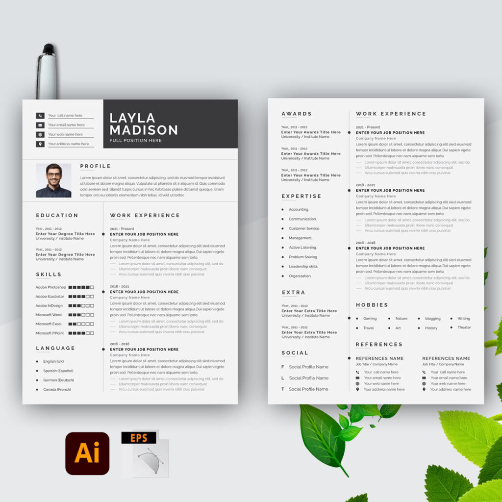 Professional Resume Template Layout - MasterBundles