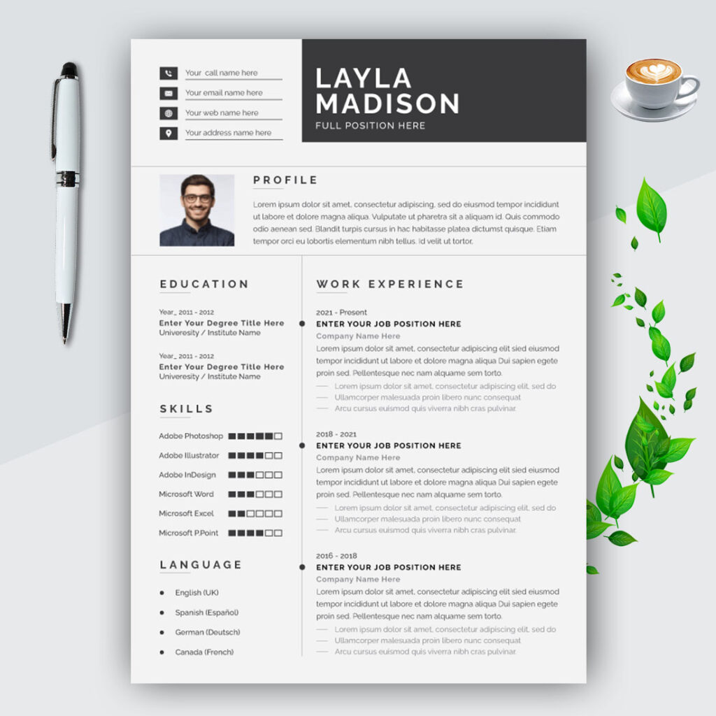 Professional Resume Template Layout - MasterBundles
