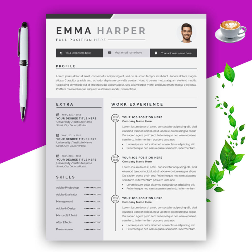 Black And White Resume Template Layout - MasterBundles