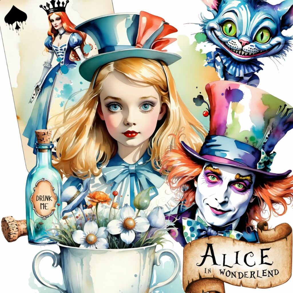 Alice in wonderland watercolor clipart bundle - MasterBundles