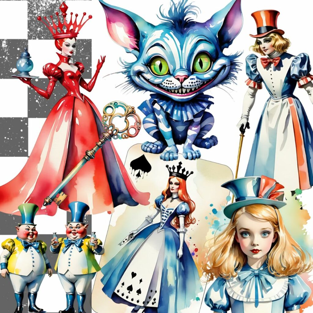 Alice in wonderland watercolor clipart bundle - MasterBundles