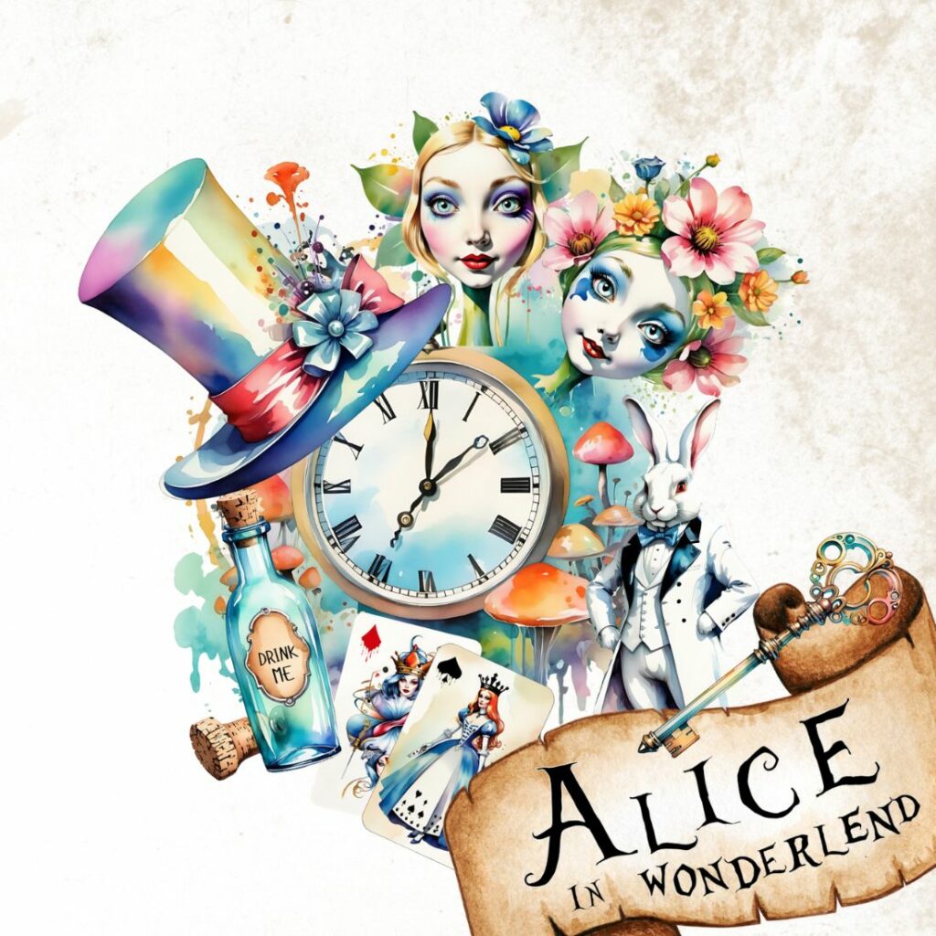 Alice in wonderland watercolor clipart bundle - MasterBundles