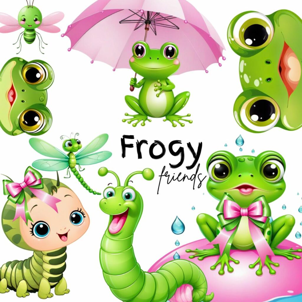 Cute frog clipart bundle - MasterBundles