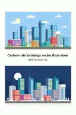 Cartoon city buildings vector illustration. Modern city landscape, day ...