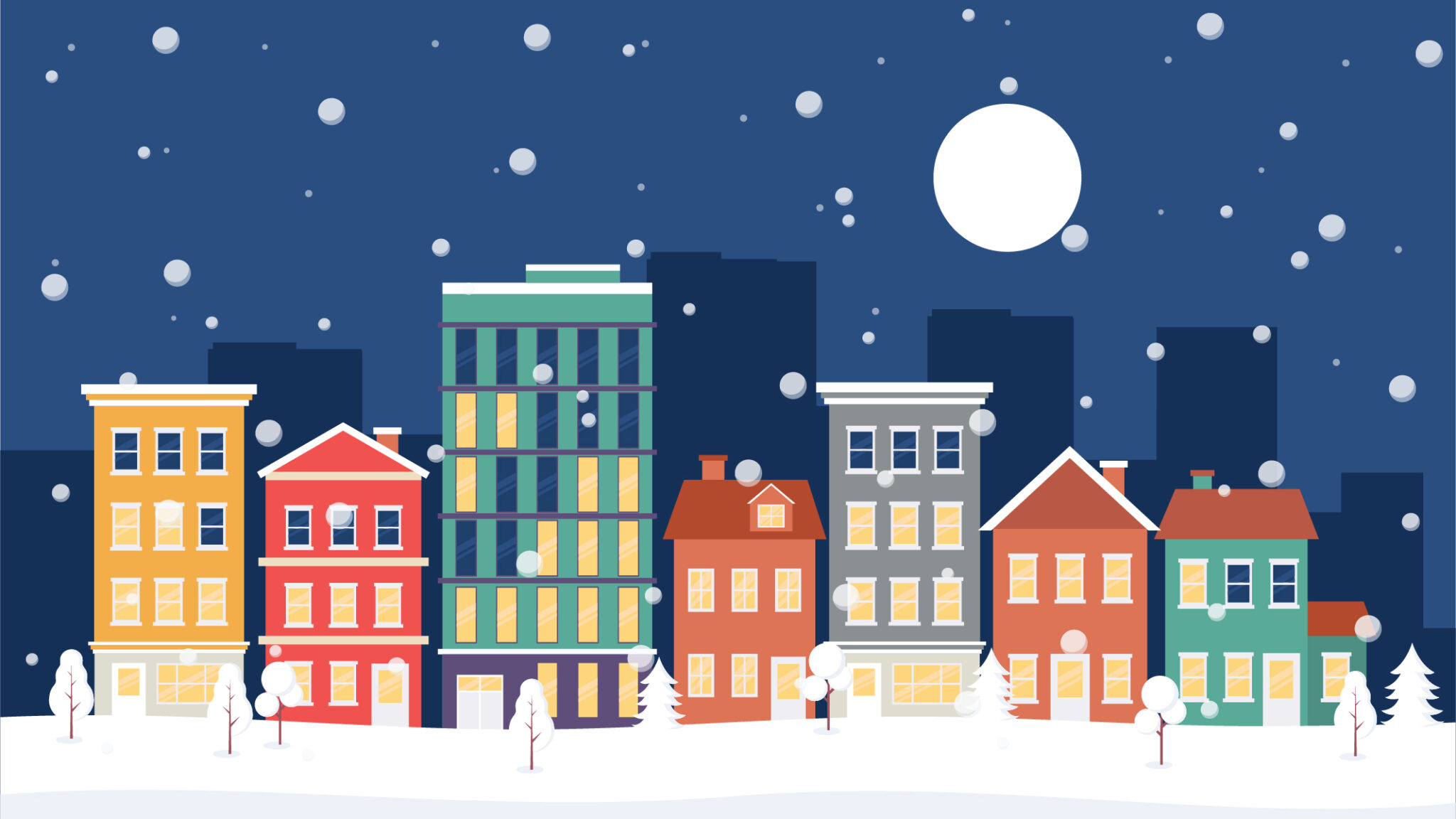 Cartoon winter townscape vector illustration. Day and night. Winter ...