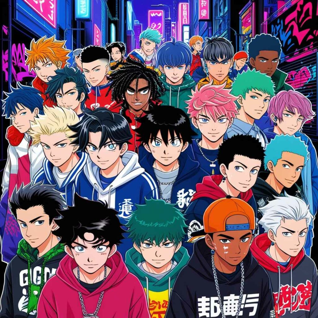 Anime boy gang T-shirt design - MasterBundles