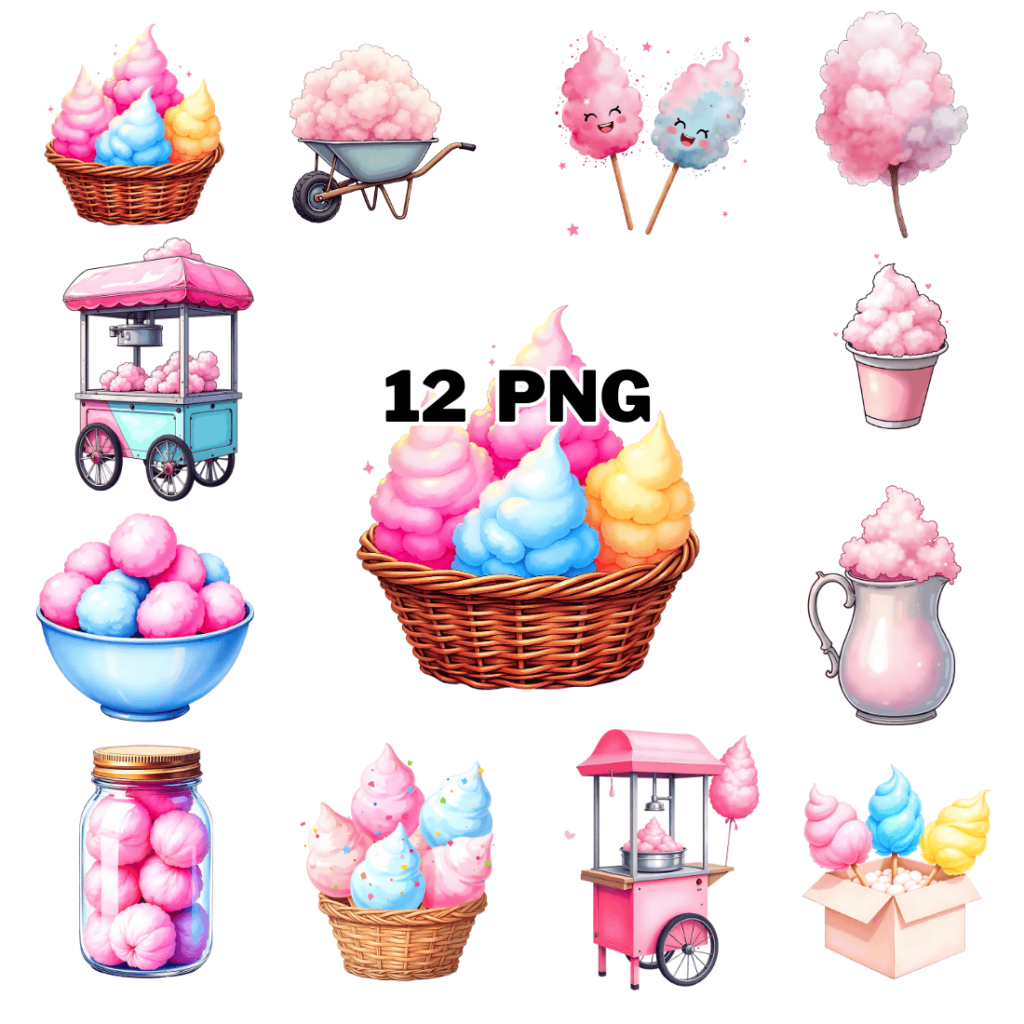 Watercolor Cotton Candy Sublimation Clipart Bundle - MasterBundles