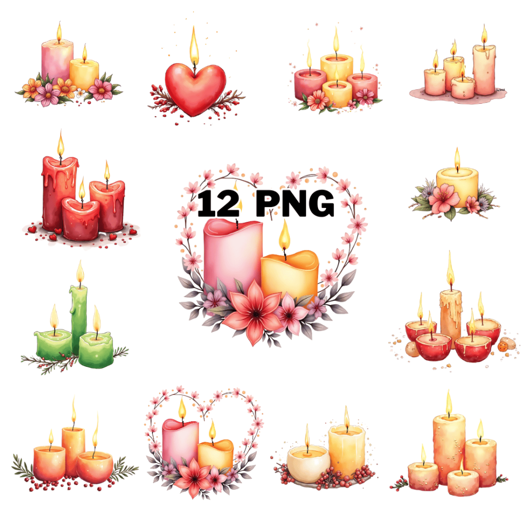 Watercolor Little Candles Sublimation Clipart Bundle - MasterBundles