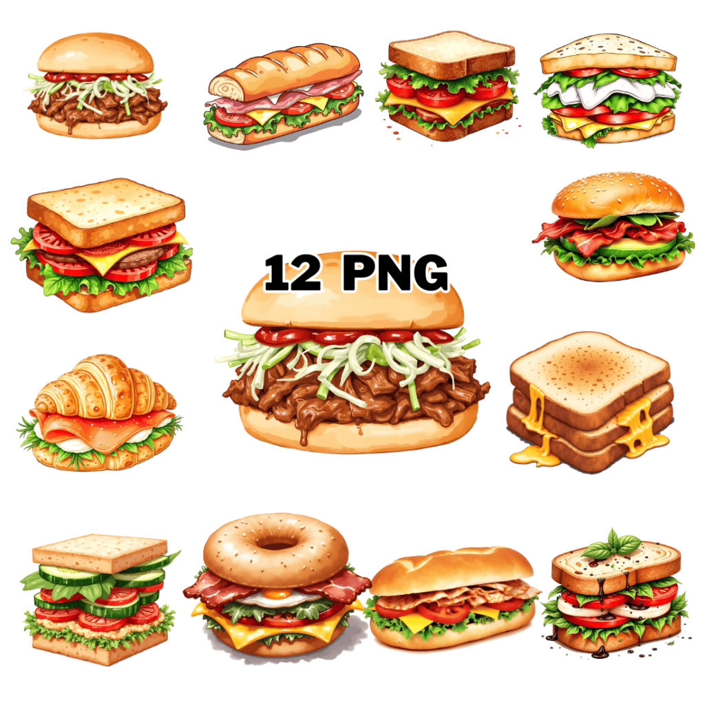 Watercolor Sandwich Sublimation Clipart Bundle - MasterBundles
