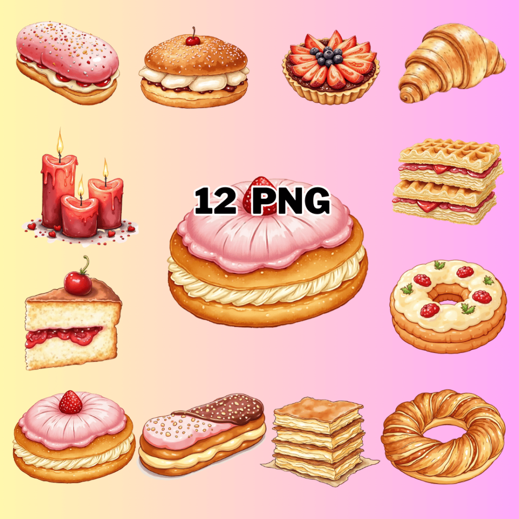 Watercolor Pastry Sublimation Clipart Bundle - MasterBundles
