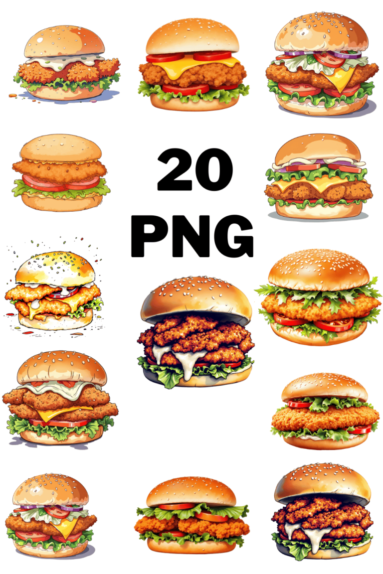 Watercolor Fried Chicken Sandwich Sublimation Clipart Bundle ...