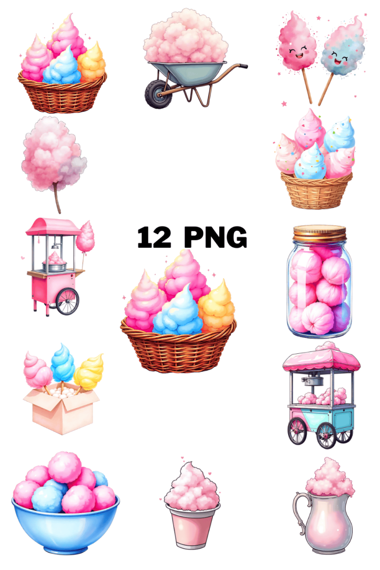 Watercolor Cotton Candy Sublimation Clipart Bundle - MasterBundles