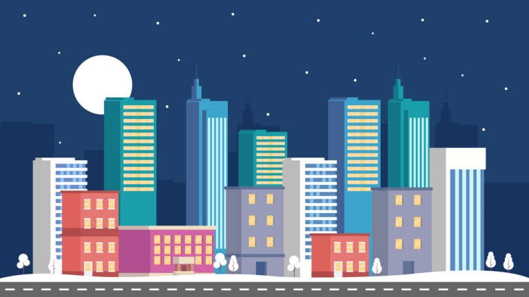 Cartoon city buildings vector illustration. Modern city landscape, day ...