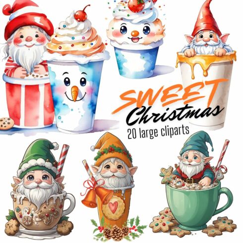 Christmas sweet clipart Elf in whipped cream 20 large cliparts PNG ...