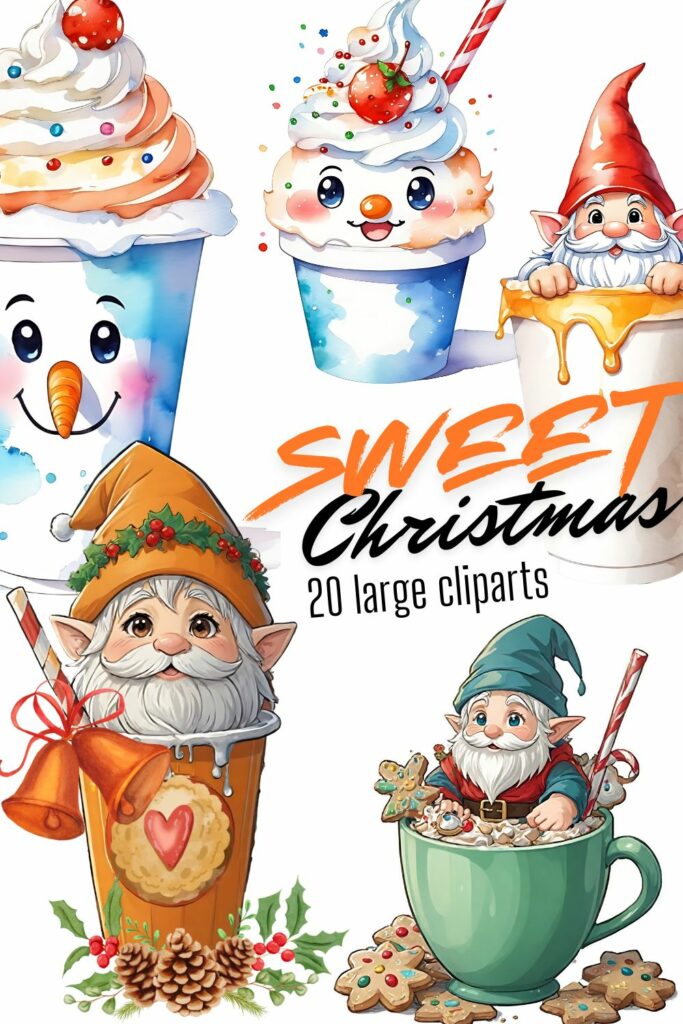 Christmas sweet clipart Elf in whipped cream 20 large cliparts PNG ...