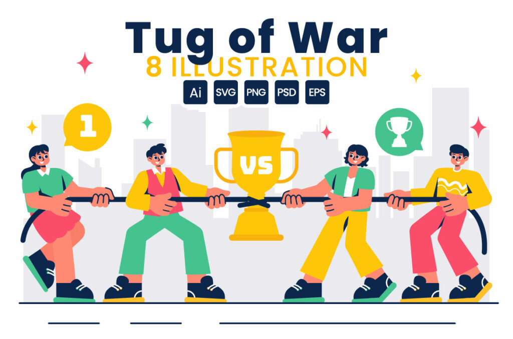 8 Business Competition Tug of War Illustration - MasterBundles