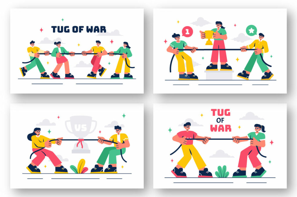 8 Business Competition Tug of War Illustration - MasterBundles