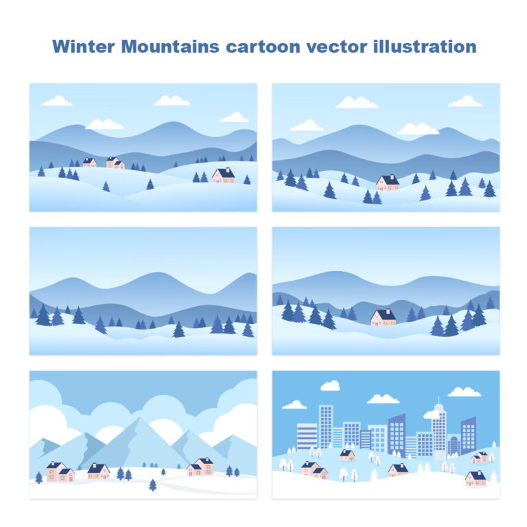 Winter Mountains cartoon illustration. Vector landscape with snow hills ...