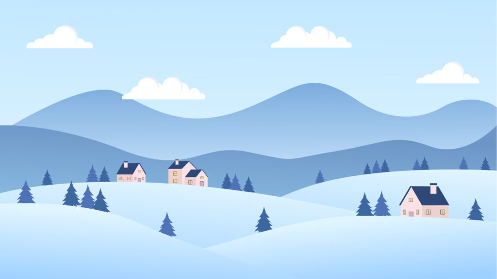 Winter Mountains cartoon illustration. Vector landscape with snow hills ...