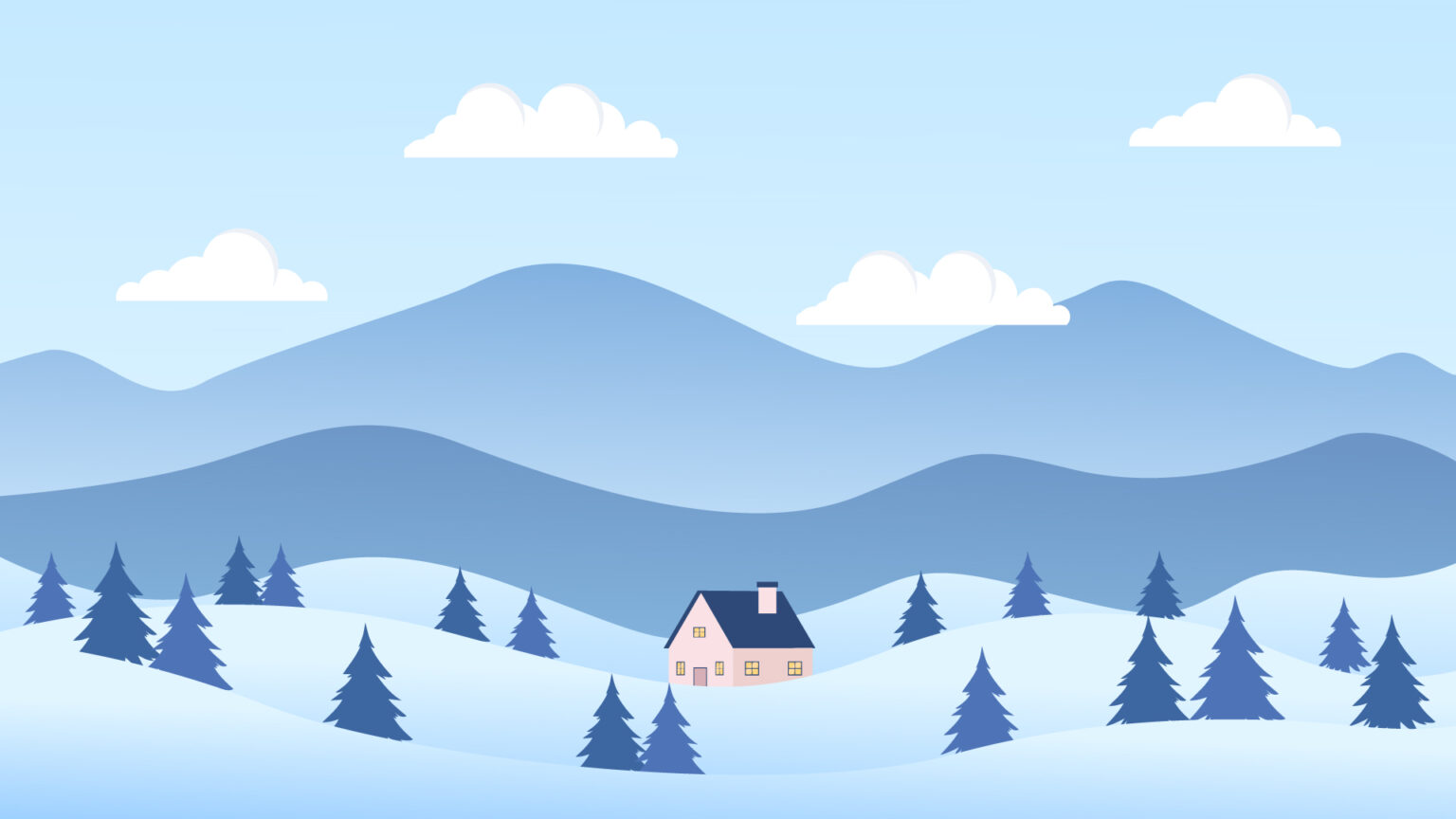 Winter Mountains cartoon illustration. Vector landscape with snow hills ...