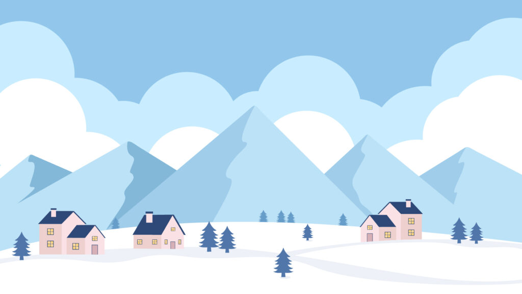 Winter Mountains cartoon illustration. Vector landscape with snow hills ...