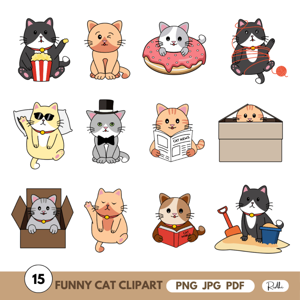Funny Cats Clipart - MasterBundles