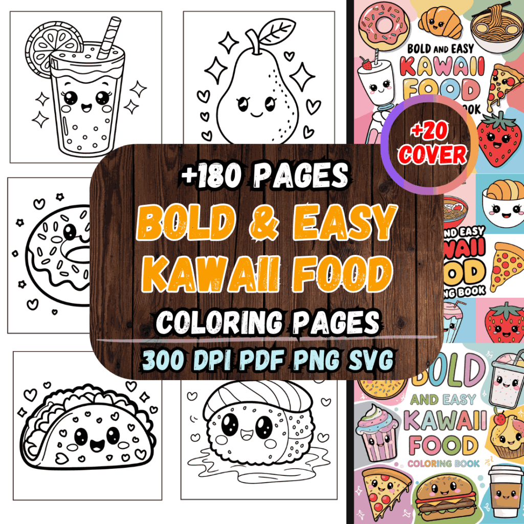 Bold and Easy Kawaii Food Coloring Pages Bundle | KDP Interior ...