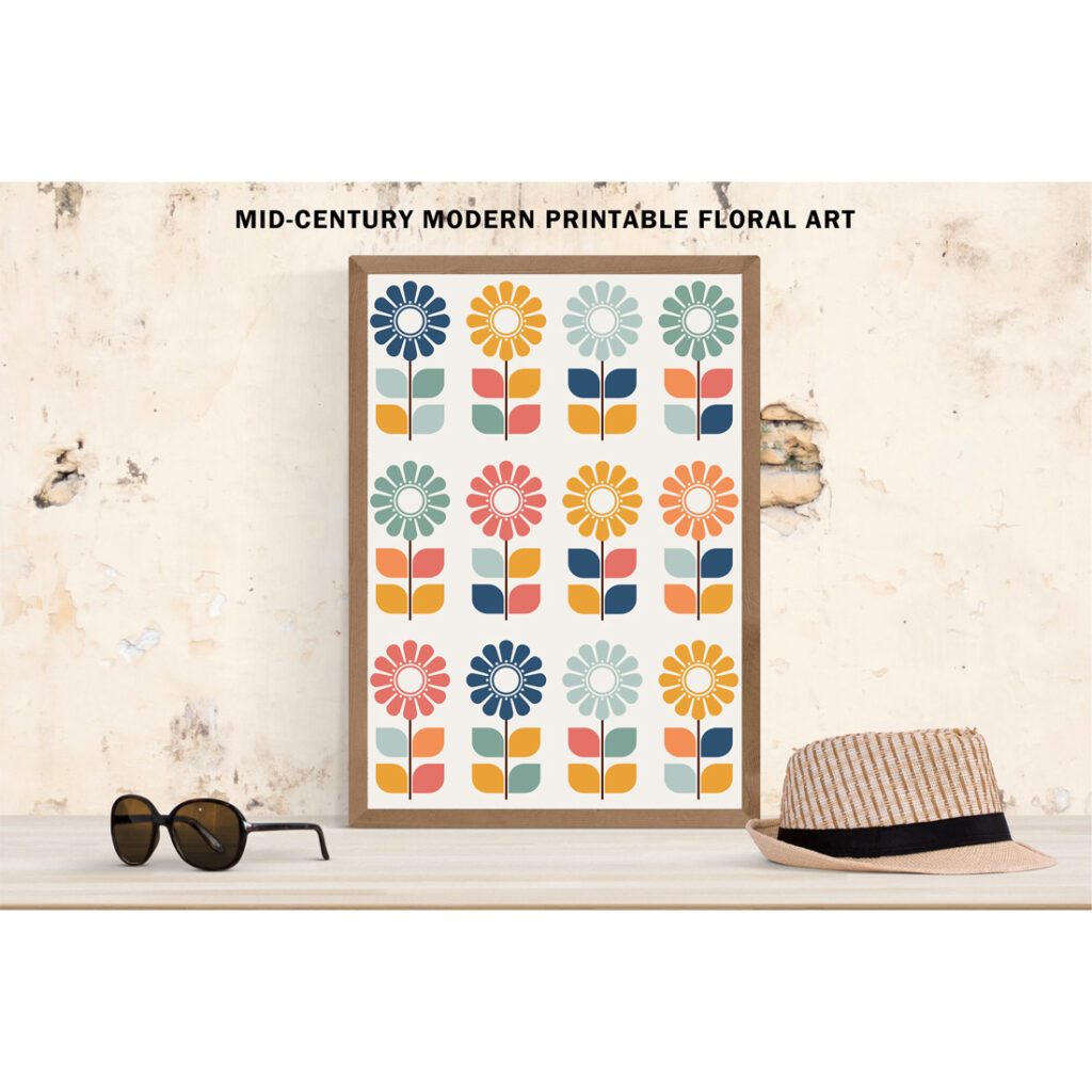 Colorful Retro Modern Floral Art - MasterBundles