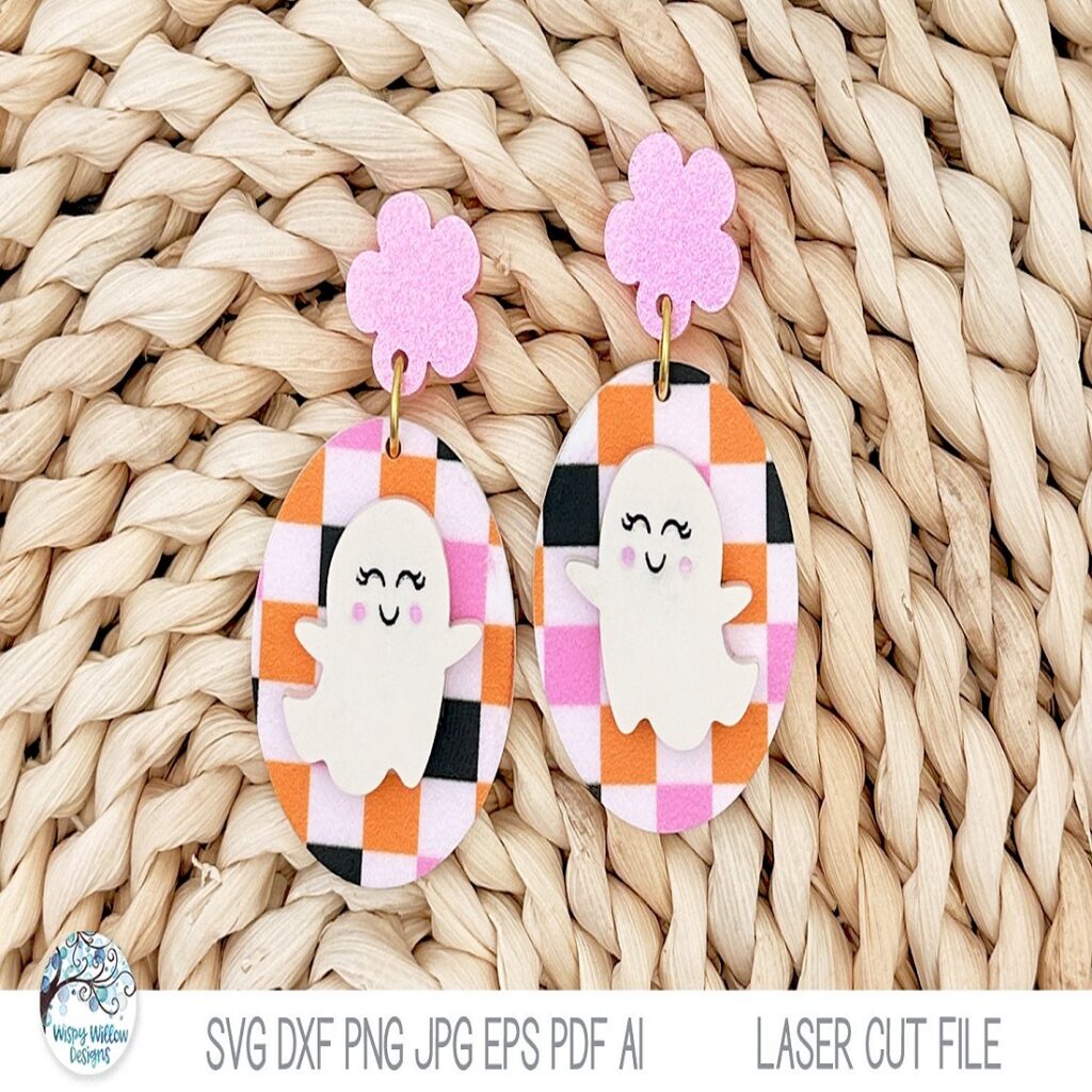 Halloween Ghost Earrings SVG File for Laser Cutter - MasterBundles