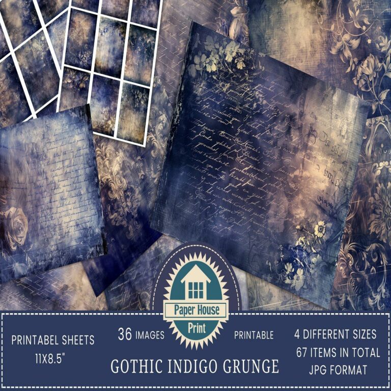 Indigo-Scripts-&-Gothic-Junk-Journal-Papers,-digital-papers - MasterBundles