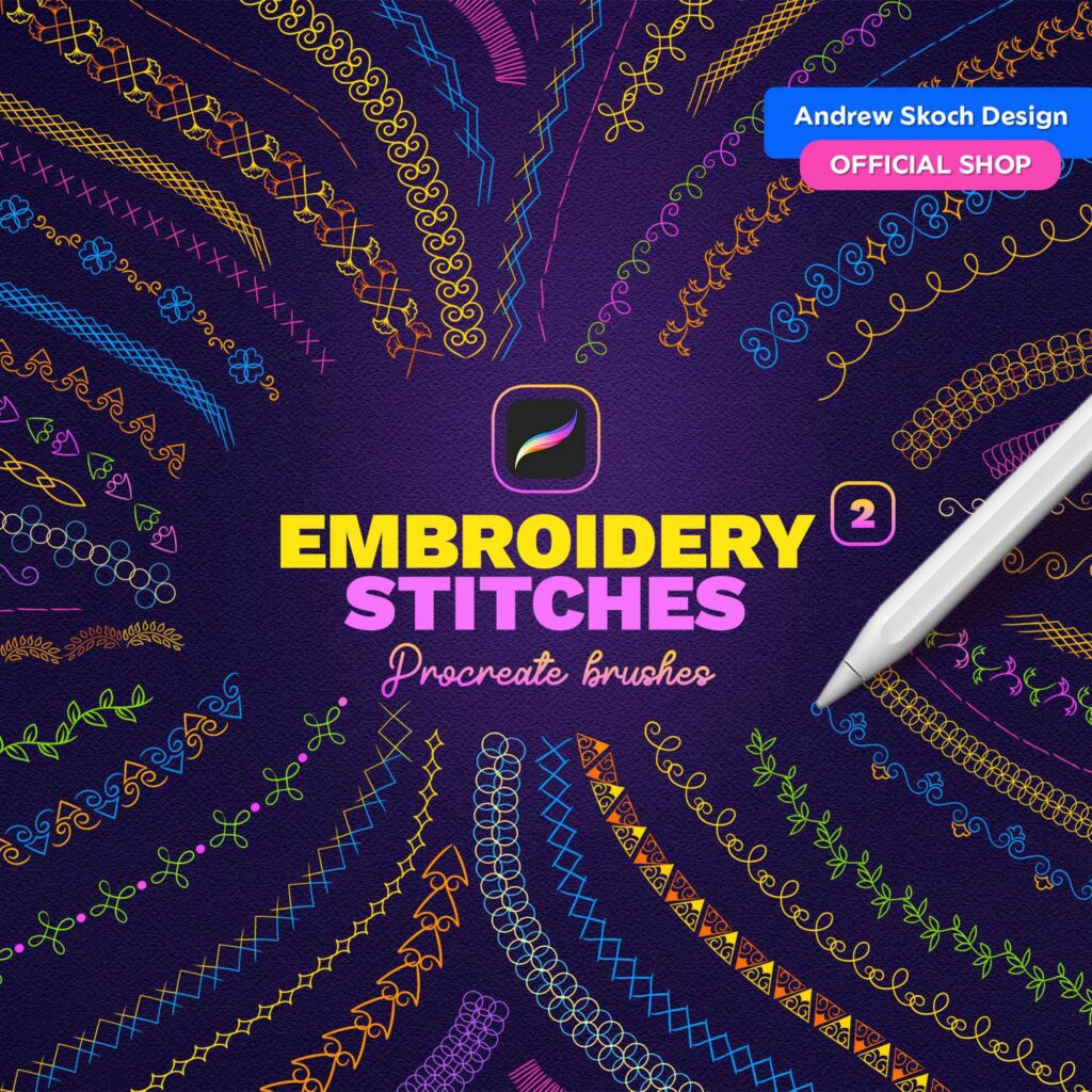 Embroidery Stitches Procreate Brushes 2 - MasterBundles